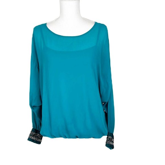 by & by | Tops | By By Blouse Women Large Teal Long Sleeve Embellished ...